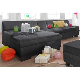 Ecksofa DOMO collection, B:268cm H:74cm T:153cm, schwarz, NaturLEDER in Sitz und Rücken. Korpus in passendem Kunstleder SOFTLUX bezogen;Struktur (90%