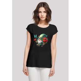 F4NT4STIC Damen T-Shirt "Gnom Fr&uuml;hling Blumen Schmetterling", schwarz, Gr. 4XL, Obermaterial: 100% Baumwolle, Shirts, Premium Qualit&auml;t