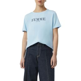 comma, COMMA Damen T-Shirt, blau, Gr. 36, bedruckt, unifarben, Single Jersey, Obermaterial: 57% Baumwolle, 37% Modal, 6% Elasthan, Shirts, mit