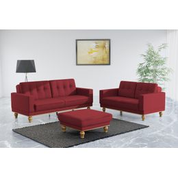 Sit & More 3-Sitzer SIT & MORE, B:215cm H:90cm T:97cm, rot, 100% Polyester, Sofas, "Orient 5", mit Strass-Stein, wahlweise mit Bettfunktion und Bettkasten