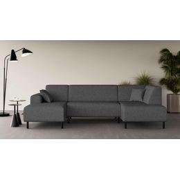 Wohnlandschaft Home Affaire, B:300cm H:81cm T:163cm, grau, 100% Polyester, Sofas, "ARROS U-Form mit Wellenunterfederung, Maße B/T/H: 300/163/81 cm",