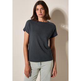 T-Shirt Cecil, Damen, Gr. L (42), grau (volcanic grau), Web, 50% Baumwolle, 50% Polyester, Strukturmuster, comfort fit normal, U-Boot-Ausschnitt, B&uuml;ndchen, Shirts T-Shirt, im soften Baumwoll-Mix