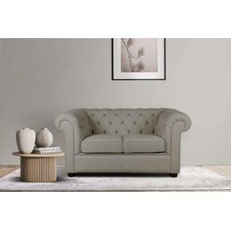 2-Sitzer Home Affaire, B:147cm H:74cm T:89cm, grau, 100% Polyester, Sofas, "CHARENTE, Chesterfield-Sofa, Wellenfederung, Maße: B/T/H: 147/89/74 cm",