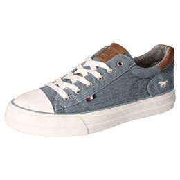 Mustang Shoes Damen Sneaker, Gr. 44, blau, Lederimitat, Textil, Schuhe, Freizeitschuh, Halbschuh, Schnürschuh, mit Gummikappe