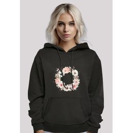 F4NT4STIC Damen Kapuzenpullover "Rosa Blumenkranz", schwarz, Gr. L, Obermaterial: 65% Baumwolle, 35% Polyester, Pullover, Premium Qualit&auml;t