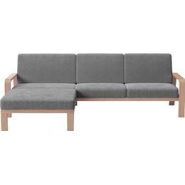 Sit & More Ecksofa SIT & MORE, B:264cm H:91cm T:178cm, grau, 100% Polyester, Wohnzimmer, Sofas, "Kolding L-Form", Armlehnen aus Buchenholz in natur,