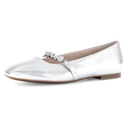 Gabor Damen Ballerina, Gr. 41, silber, Glattleder, metallic, festlich, Schuhe, Blockabsatz, Bequemschuh, Flats mit funkelnden Schmucksteinen