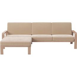 Sit & More Ecksofa SIT & MORE, B:264cm H:91cm T:178cm, braun, 100% Polyester, Wohnzimmer, Sofas, "Kolding L-Form", Armlehnen aus Buchenholz in natur,