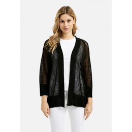 Milano Italy Damen Cardigan, schwarz, Gr. S, unifarben, Material: 54% Leinen, 46% Viskose, Strickjacken, mit Lochmuster