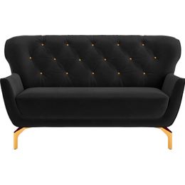 Sit & More 2-Sitzer SIT & MORE, B:153cm H:89cm T:88cm, schwarz, 100% Polyester, Sofas, "Orient 3", inkl. 2 Zierkissen mit Strass-Stein, goldfarbene Metallf&uuml;&szlig;e
