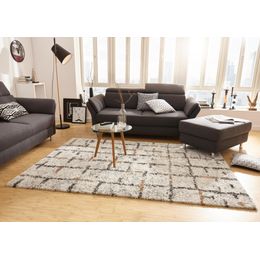 Hochflor-Teppich Hanse Home, B:120cm H:30mm L:170cm, beige, Kunstfaser, Teppiche, "Grid", Shaggy, Boho, Flokati, Weich, Modern, Wohnzimmer,