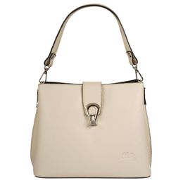 CLUTY Damen Umhängetasche, beige, Leder, leicht glänzend, unifarben, Taschen, echt Leder, Made in Italy