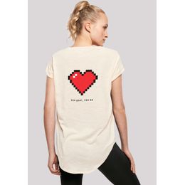 F4NT4STIC Damen T-Shirt "Pixel Herz Happy New Year Silvester", beige, Gr. S, Obermaterial: 100% Baumwolle, Shirts, Print
