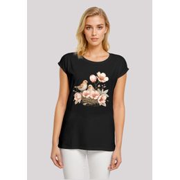 F4NT4STIC Damen T-Shirt "Vogelnest Blumen", schwarz, Gr. XXXL, Obermaterial: 100% Baumwolle, Shirts, Premium Qualit&auml;t