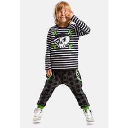 DENOKIDS Jungen Hausanzug "Pirate Stripes", Gr. 98, bunt, 47% Viskose;47% Polyester;6% Elasthan, gestreift, Homewear-Sets, mit Totenkopfaufdruck