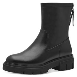 Marco Tozzi Damen Stiefelette "POLI", Gr. 36, schwarz, Lederimitat, unifarben, Schuhe, Blockabsatz, Boots mit Zierreißverschluss an der Ferse