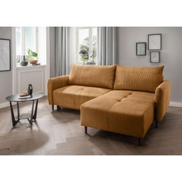Ecksofa Inosign, B:238cm T:174cm, gold, 100% Polyester, Wohnzimmer, Sofas, "Mara, L-Form, aktueller Cord Bezug und tolle Farben, schmale Armlehnen",