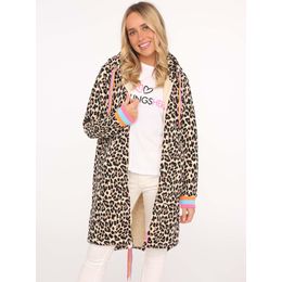 Zwillingsherz Damen Jerseymantel ""Leo allover Neon Kante"", beige, Gr. SM, animal-print, Sweatware, Obermaterial: 50% Baumwolle, 50% Polyester,