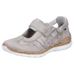 Rieker Damen Klettschuh, Gr. 39, grau, Lederimitat, Textil, metallic, Schuhe, Slipper, Halbschuh, Freizeitschuh, Sneaker, Keilabsatz in Korkoptik