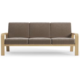 Sit & More 3-Sitzer SIT & MORE, B:200cm H:91cm T:93cm, braun, 95% Polyester, 10% Polyamid, Sofas, "Kolding", Armlehnen aus Buchenholz in natur, verschiedene