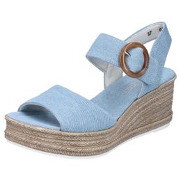 Rieker Damen Keilsandalette, Gr. 39, blau, Textil, Schuhe, Sommerschuh, Plateausandale, Urlaubschuh mit Klettverschluss