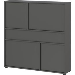 Mehrzweckschrank Germania, B:105cm H:108cm T:25cm, grau, Spanplatte, K&uuml;che, Schr&auml;nke, "Ameca 2.0", stehend montierbar; Flurschrank in geringer Tiefe,