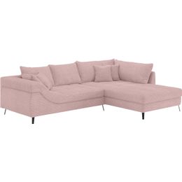 Ecksofa MR. COUCH, B:317cm H:98cm T:228cm, rosa, Stripes (92% Polyester / 8% Nylon), Wohnzimmer, Sofas, "Portofino L-Form", 4 Bezugsqualitäten, 13,5