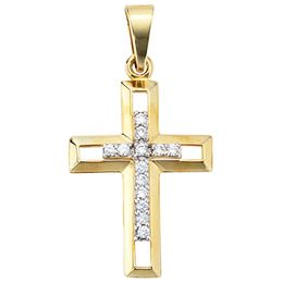 Jobo Damen Kreuzanhänger "Anhänger Kreuz", Gelbgold 333, gold, Gelbgold 333, Schmuckanhänger, 333 Gold mit Zirkonia