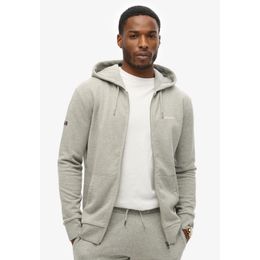 Superdry Herren Kapuzensweatjacke "PLAIN ZIP HOOD", grau, Gr. S, meliert, angeraute Sweatware, Obermaterial: 87% Baumwolle, 13% Polyester, Sweatjacken