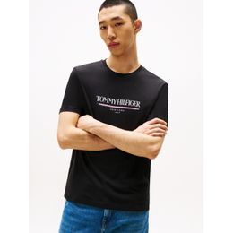 Tommy Hilfiger Herren T-Shirt "BRAND LOVE HILFIGER TEE", schwarz, Gr. L, Single Jersey, Obermaterial: 100% Baumwolle, Shirts