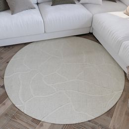 Teppich Wecon Home, H:10mm Ø:180cm, beige, Polyester, Wohnzimmer, Teppiche, "Hamptons TWENTYSIX", Kurzflor, Wohnzimmer, Schlafzimmer, elegant,