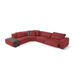 Ecksofa Egoitaliano, B:378cm H:95cm T:282cm, rot, Luxus-Micofaser Lederoptik (100% Polyester) ist ein neues technisches Gewebe mit einem visuellen