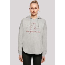 F4NT4STIC Damen Kapuzenpullover "Silvester Party new year new me", grau, Gr. XS, Obermaterial: 100% Baumwolle, Pullover, Print