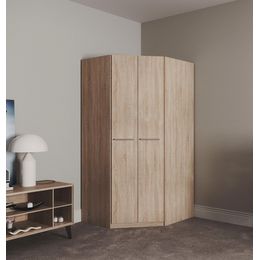 Eckkleiderschrank Priess, B:95cm H:193cm T:95cm, braun, Holzwerkstoff, Schränke, "Barcelona Kleiderschrank Ecklösung Raumwunder", in 2 Tiefen Schrank