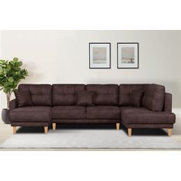 Wohnlandschaft Home Affaire, B:310cm H:90cm T:192cm, braun, 100% Polyester, Sofas, "TRIPLO U-Form wahlweise mit Schlaffunktion, B/T/H: 310/192/90