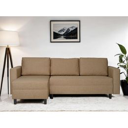Ecksofa Inosign, B:230cm H:84,5cm T:134,5cm, beige, 100% Polyester, Wohnzimmer, Sofas, "GLENOE Schlafsofa mit Bettkasten, Recamiere beidseitig