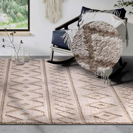Designteppich ELLE DECORATION, B:80cm H:18mm L:120cm, beige, Polyester, Teppiche, "Itinerance", Hochflor, Shaggy, Läufer, weich, Langflor, modern,