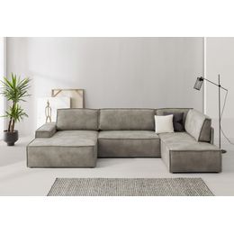 Wohnlandschaft Home Affaire, B:329cm H:85cm T:195cm, grau, 100% Polyester, Sofas, "SHERWOOD 329 cm, U-Form, Schlafsofa", Schlaffunktion m. Bettkasten