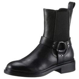 Tamaris Damen Bikerboots, Gr. 38, schwarz, Elastischer Einsatz, Leder, Lederimitat, unifarben, Schuhe, Blockabsatz, Chelseaboots, Stiefelette mit
