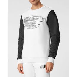 Sweatshirt Plein Sport "Sweatshirt", Herren, Gr. M, 0170, weiß, silber, Obermaterial: 88% Baumwolle, 12% Polyester, Sweatshirts