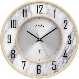 AMS Funkwanduhr, Ø 34cm, bunt, Wanduhren, Quarzuhr, Wanduhr, Wohnzimmer, Esszimmer, Arbeitszimmer, Marmoroptik