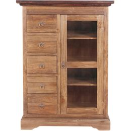 Mehrzweckschrank Sit, B:86cm H:122cm T:39cm, beige, Massivholz, Recyceltes Altholz, K&uuml;che, Schr&auml;nke, "Seadrift", aus recyceltem Altholz Teak, Shabby