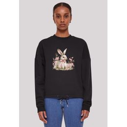 F4NT4STIC Damen Sweatshirt "Niedlicher Osterhase mit Blumen", schwarz, Gr. M, Obermaterial: 65% Baumwolle, 35% Polyester, Sweatshirts, Premium