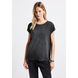Street One Damen T-Shirt, grau, Gr. 38, unifarben, Web, 100% Baumwolle, Shirts, mit U-Boot-Ausschnitt