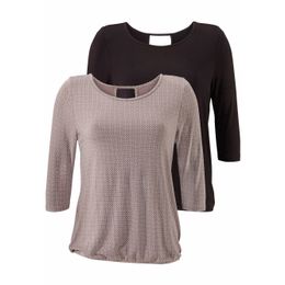 Lascana Damen 3/4-Arm-Shirt "mit modischem Cut-out", grau, Gr. 32, gemustert, unifarben, Obermaterial: 95% Viskose (LENZING ECOVERO ), 5% Elasthan,