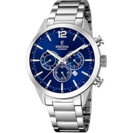 Festina Herren Chronograph "Timeless Chronograph", silber, Armbanduhren, Armbanduhr, Quarzuhr, Herrenuhr, Stoppfunktion, Edelstahlarmband,Datum