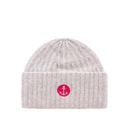 Zwillingsherz Damen Beanie "Beanie mit Anker Stickerei", grau, unifarben mit Farbeinsatz, Kaschmir, Mützen, mit auffälligem Anker-Motiv