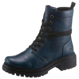 Rieker Damen Winterstiefelette, Gr. 37, blau, Lederimitat, Schuhe, mit schaftumspielender Schn&uuml;rung