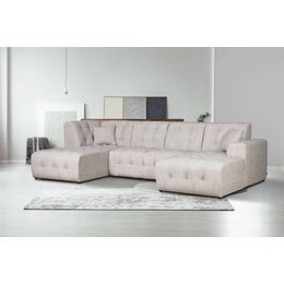 Wohnlandschaft Home Affaire, B:297cm H:85cm T:163cm, beige, 100% Polyester, Sofas, "Nosia U-Form", incl. 2 Zierkissen, mit feiner Steppung