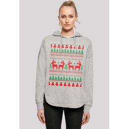 F4NT4STIC Damen Kapuzenpullover "Christmas Reindeers Weihnachten Muster", grau, Gr. XS, Obermaterial: 100% Baumwolle, Pullover, Print